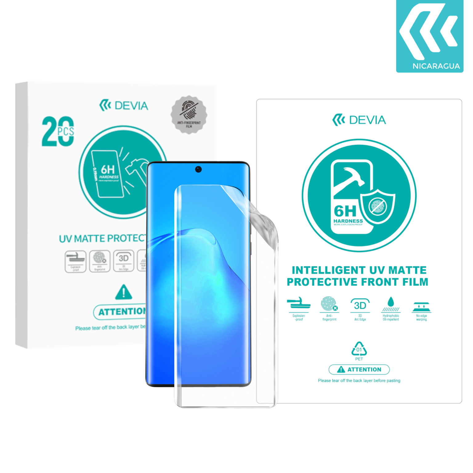 Láminas Hidrogel UV 6H Mate antihuella (20u) – Devia Nicaragua